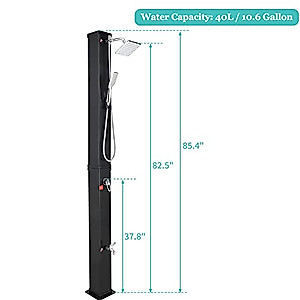 VINGLI Solar Heated Shower, with Shower Head/Handhold/Foot Shower Tap for Outdoor Backyard Poolside Beach Pool Spa,Black (10.6 Gallon-Black)