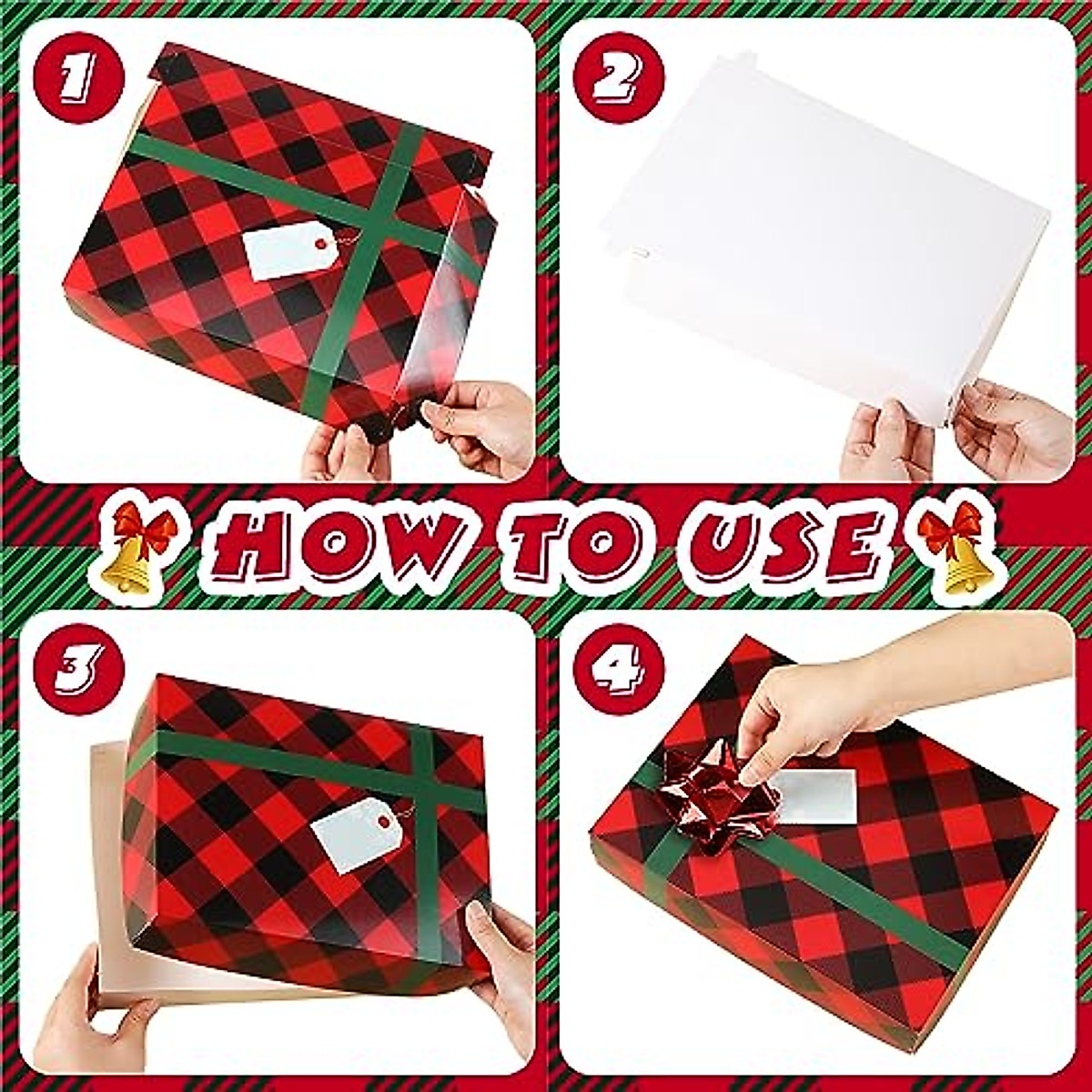 Qilery 24 Pieces Christmas Gift Boxes with Lids and Red Bows Buffalo Plaid Christmas Gift Wrap Boxes 4 Sizes Bulk Gift Boxes Shirt Box for Wrapping Xmas Holiday Present (Plaid)