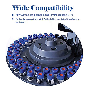 ALWSCI 2 ml Clear Autosampler Vial, HPLC Vial with Writing Area, 9-425 Screw Cap, 9 mm Blue PTFE & White Silicone Liner, 100pcs/pk