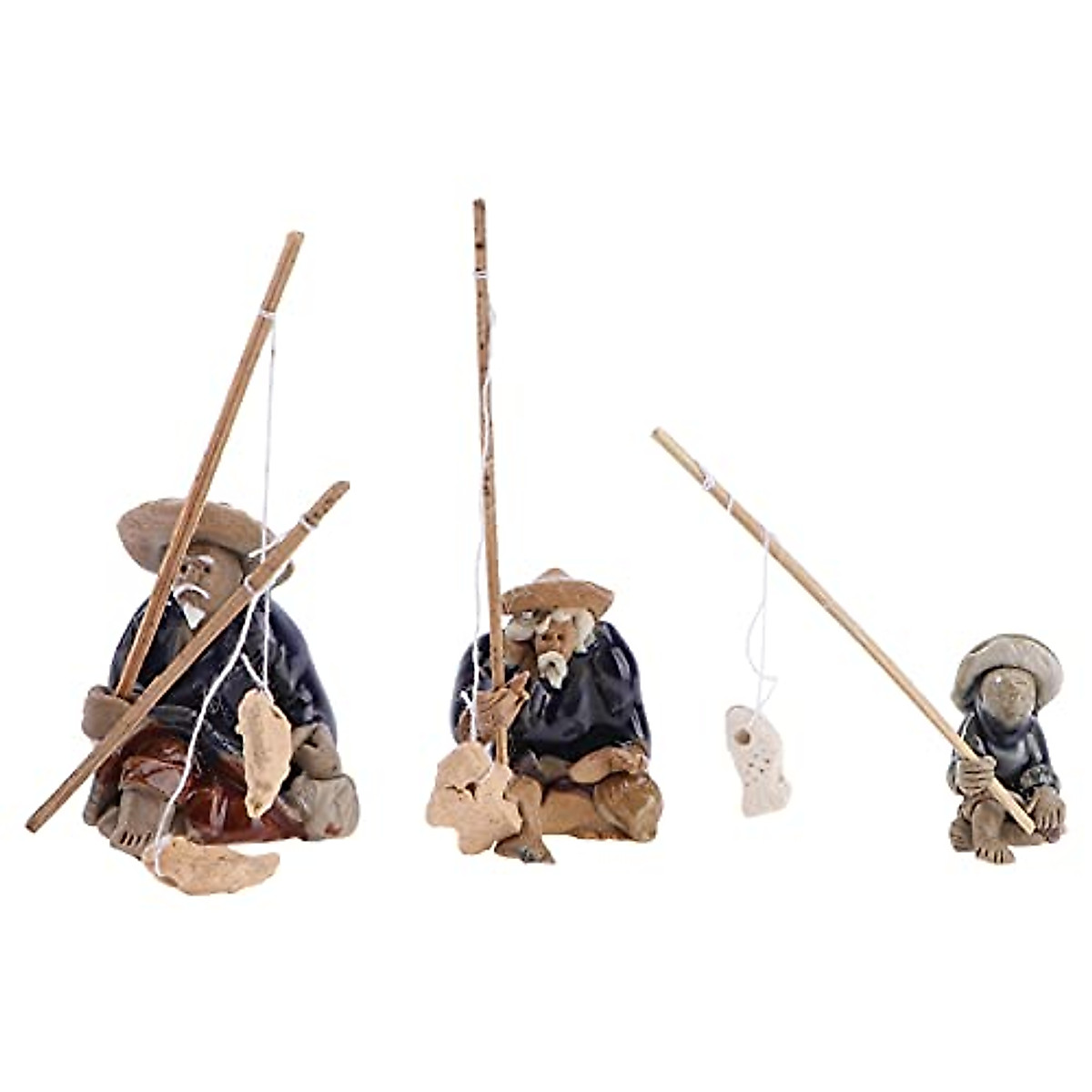 Yardwe 3pcs Miniature Garden Ornament Ceramic Fisherman Fishing Figures Figurines Fairy Garden Statues Small Character Sculptures Decor for DIY Sandbox Zen Garden Terrarium Decor