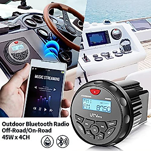 UTVpro Marine Audio System Stereo Speaker Package, Bluetooth, MP3 USB AM FM Marine Stereo - 2 x 6.5 Inch White Speakers, Antenna