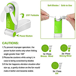 3 Pack Portable Pocket Fans Handheld Mini Fan Portable Foldable Fan Personal Travel Fan Hand Fan Summer USB Rechargeable Desk Fans for Home Women Travel Outdoors Or Indoors, 2 Speeds (Green)