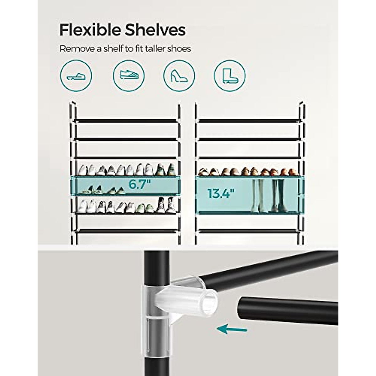 SONGMICS 10-Tier Shoe Rack, Storage Storage Organizer, Holds up to 50 Pairs, Metal Frame, Non-Woven Fabric, for Living Room, Hallway, 39.4 x 11 x 68.9 Inches, Black ULSH11H