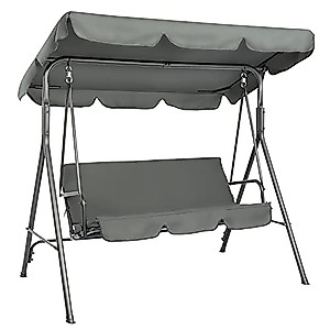 VINGLI Heavy Duty 450 LBS Upgraded 3 Person Outdoor Porch Swing with Stand, Adjustable Canopy Swing with Cushions & Steel Frame for Yard, Pool, Lawn, Indoors (Grey)