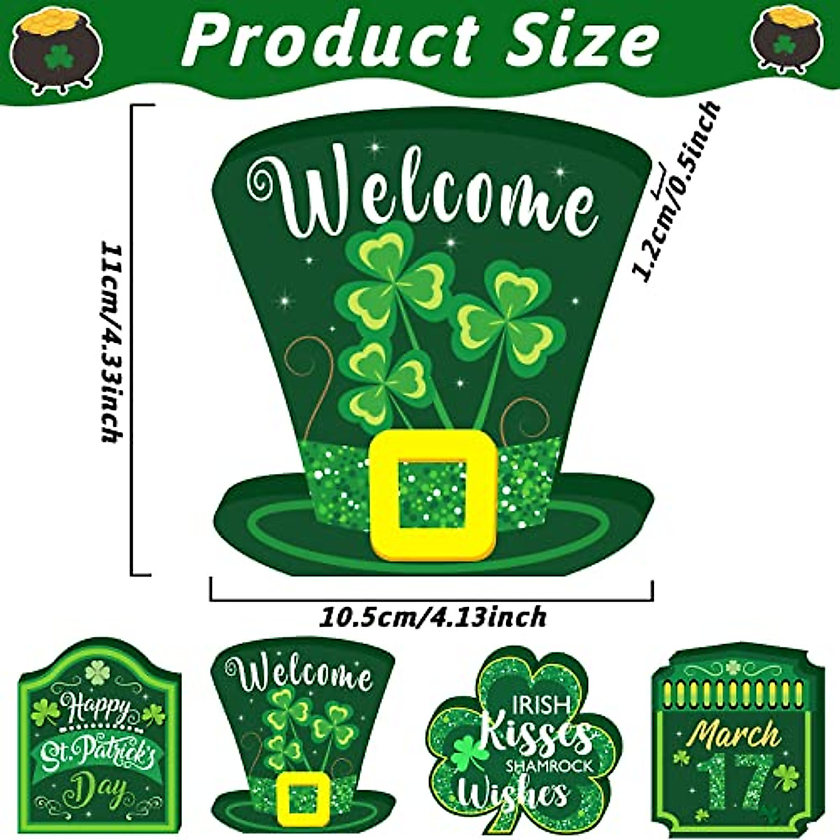 4 Pieces Table Sign Happy St Patricks Day Tabletop Decoration Lucky Shamrocks Wooden Wood Decor Irish Tiered Tray Décor for St. Patrick's Day Party Table Ornaments