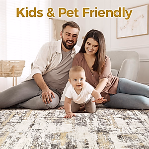 Area Rug Living Room Rugs 5x7: Modern Neutral Abstract Aesthetic Rug for Bedroom Dining Room Table - Large Soft Stain Resistant Machine Washable Rug, Indoor Home Office Carpet - Gold Brown