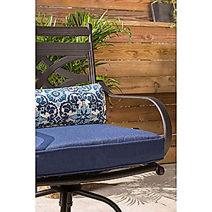 Hanover 5-Piece High Navy Blue Montclair Weather Outdoor Counter-Height Patio Dining Set, 4 Cushioned Swivel Chairs and 33" Square Stamped Rectangle Table