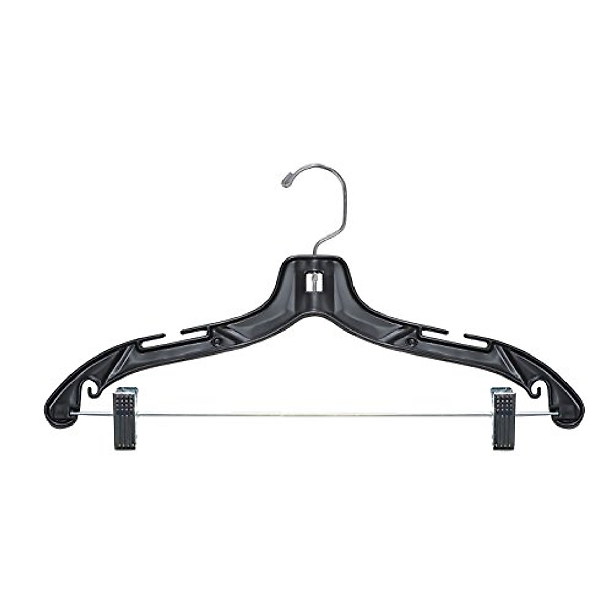 NAHANCO 2500RC Plastic Suit Hanger, Heavy Weight with Metal Clips, 17", Black (Pack of 100)