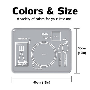 Silicone Baby Placemats, Montessori Placemats for Kids Baby Toddlers Non-Slip Portable Table Setting Mats, 2Pack, MistyRed&LightGrey