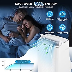 14000 Btu Portable Air Conditioners, 750 Sq.ft Cooling, 3-in-1 Portable Air Conditioner with Fan, Dehumidifier, AC and Remote Control, Portable Ac Unit 53db Noise, Timer