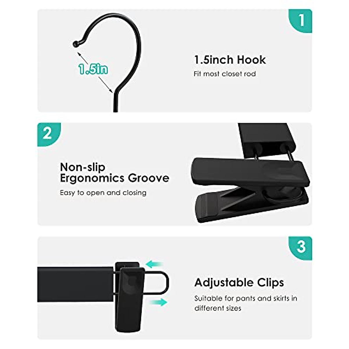 Pants Skirt Hangers with Clips, 12-Pack Skirt Hanger Space Saving, Non-Slip, Heavy-Duty Plastic Hanger for Pants Clothes Jeans Shorts Slack Trousers