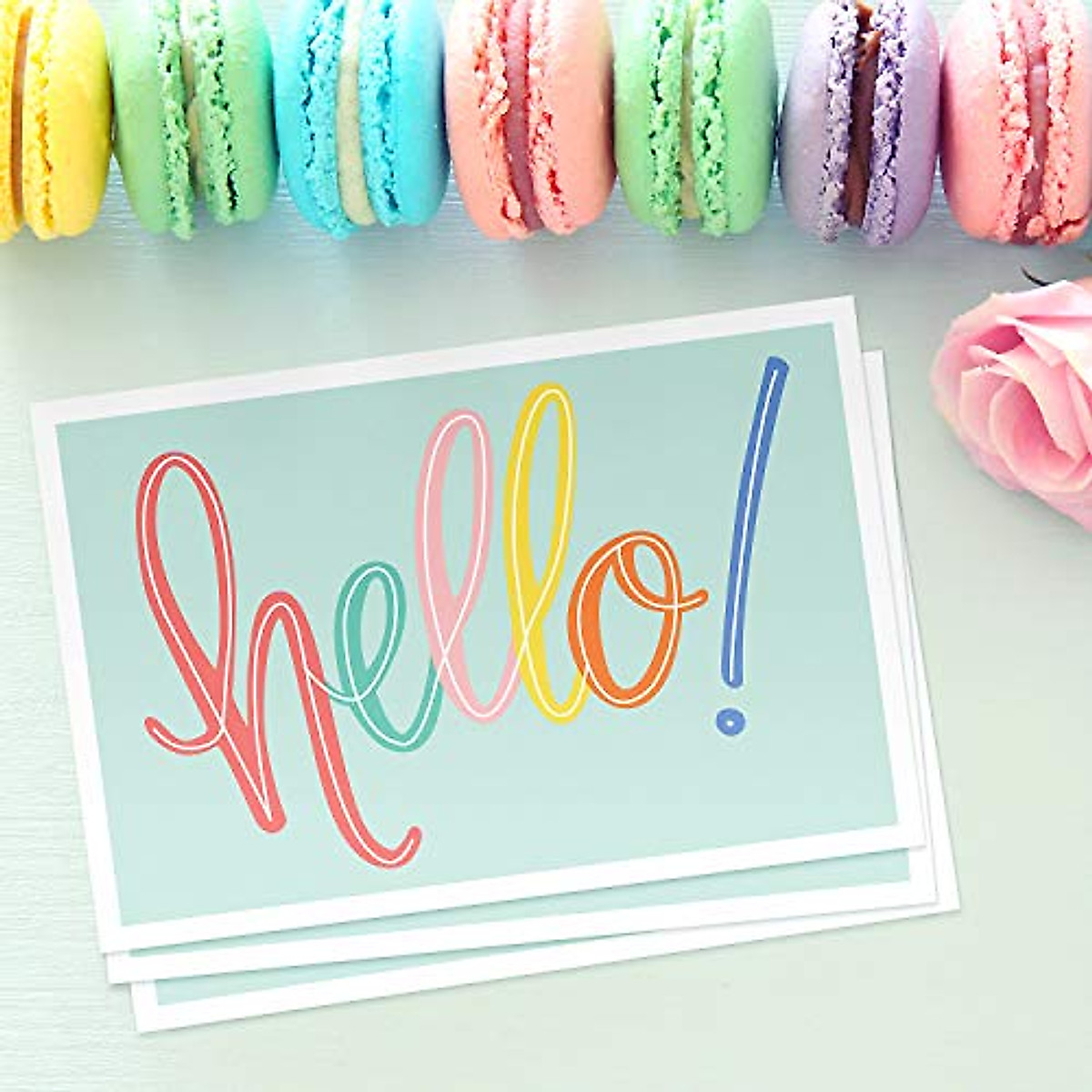 Sweetzer & Orange Hello Postcards Pack (60 Post Cards) 4x6 Postcards for Kids and Adults. 300gsm Note Cards. Blank Hello Greeting Cards, Mint Green Hello Cards