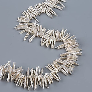 Tucus 5-7 * 25mm White Long Biwa Freshwater Peal Beads Strand - (Color: White)