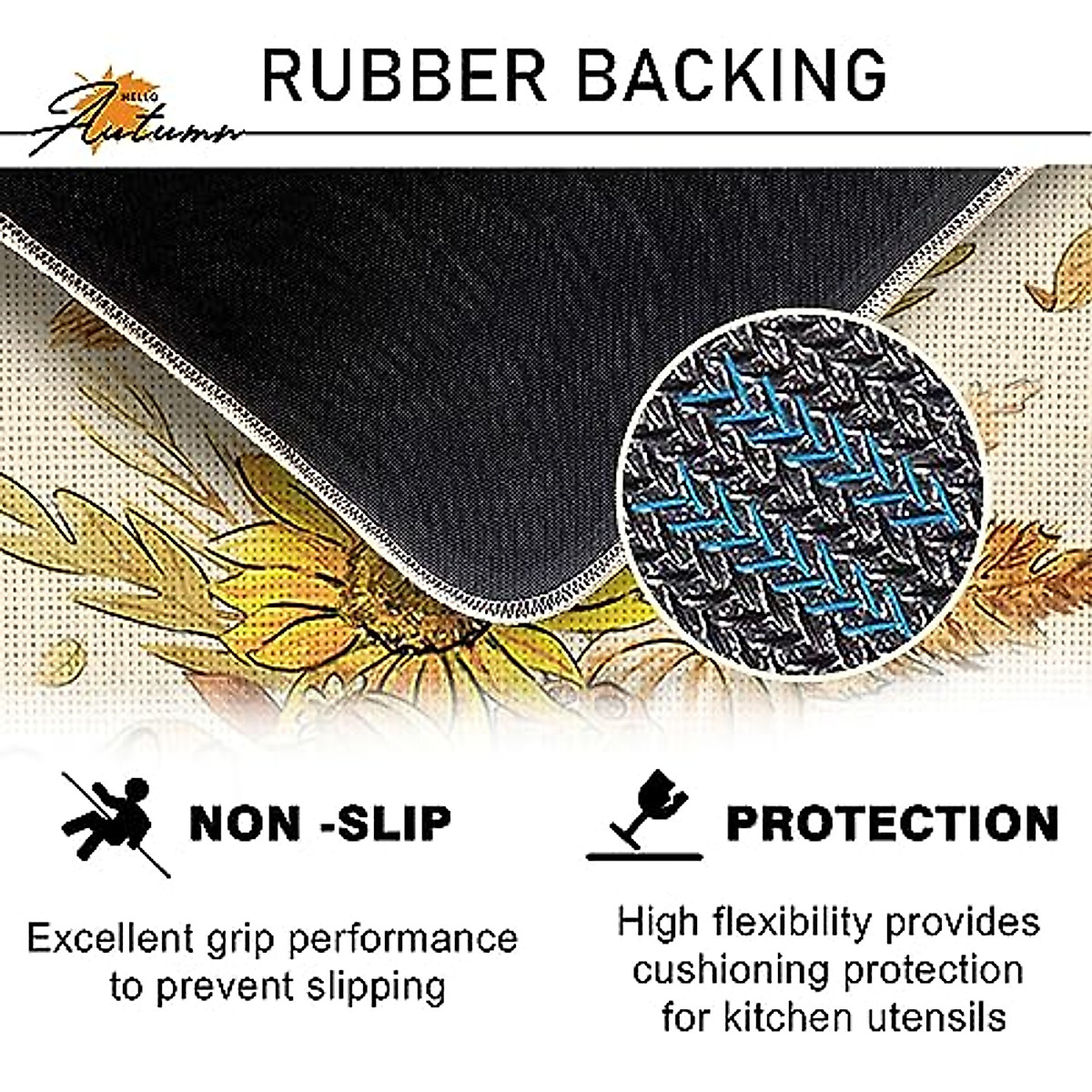 Tailus Hello Fall Sunflower Pumpkin Kitchen Rugs Set of 2, Autumn Harvest Wheat Mason Jar Kitchen Mats Decor, Buffalo Plaid Check Farmhouse Floor Door Mat Home Decorations - 17x29 and 17x47 Inch