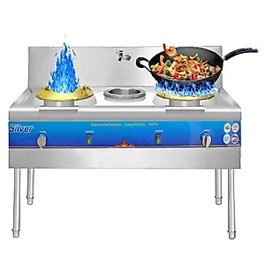 INTSUPERMAI Commercial Gas Stove Burner Double Burner Stove Double-Head Hot Stove Fierce Fire Stove Stainless Steel Chinese Wok Range Gas LPG 2 Wok Burner for Fast Food Equipment