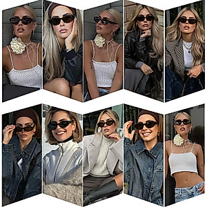 Fozono Retro Small Oval Cat Eye Sunglasses for Women Trendy Sun Glasses Y2K Style FZN816-Black/Grey