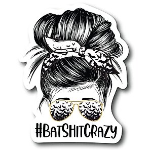 Bat sh!t Crazy Colorful Refrigerator Magnet | UV Printed 4-Inch Kitchen Decor Accessory Featuring Stunning Design | Messy Bun Chakra Goth Grunge Halloween Skull Karma Oracle Psychic CSM1533