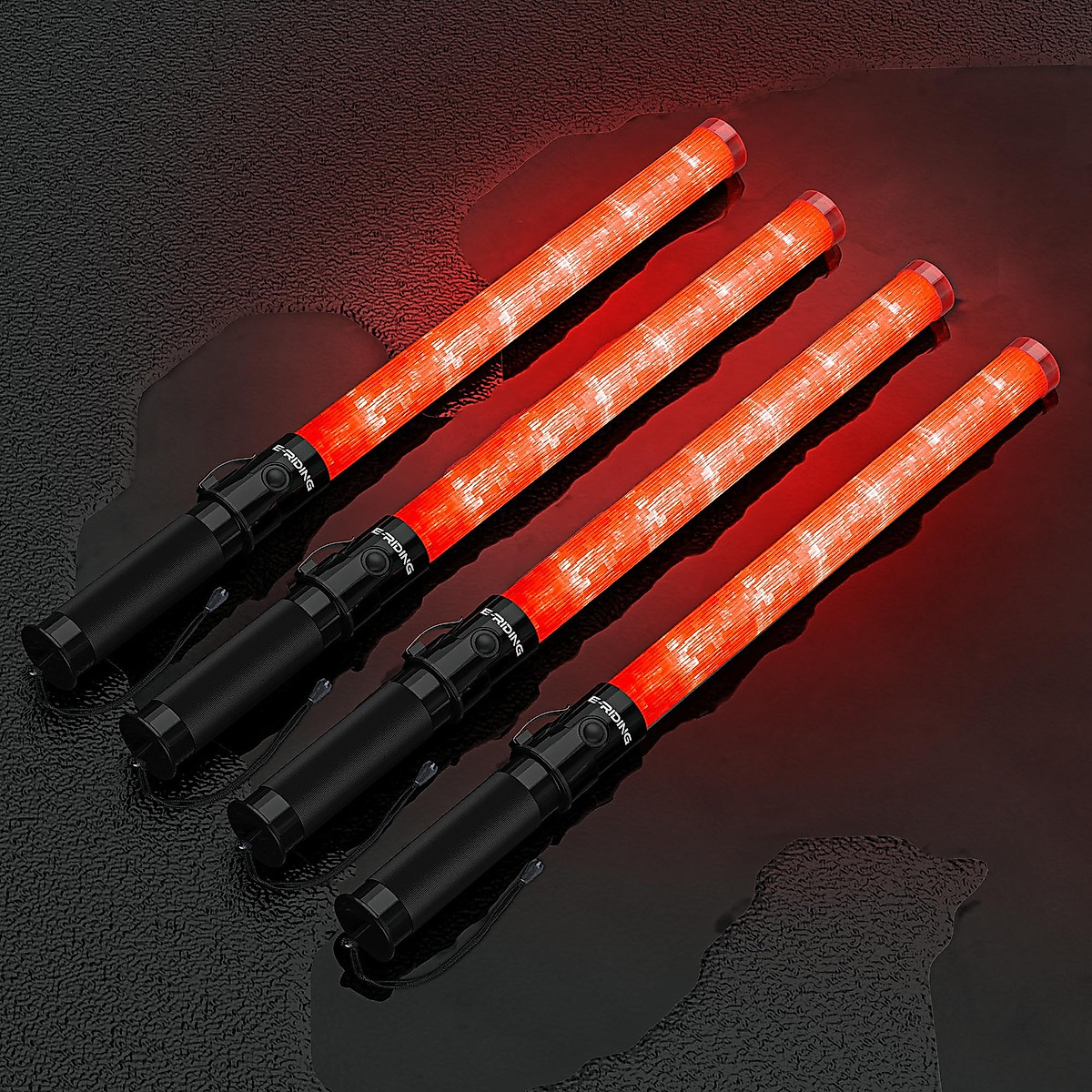 E-riding 4 Pack 21 Inch Traffic Wand, Air Traffic Control Wand with 3 Flashing Modes, LED Multifunction Traffic Safety Baton for Airport, Parking, Car Directing