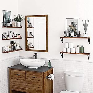 Wallniture Ponza Floating Shelves for Wall, 24" Floating Bookshelf, Wood Wall Shelves for Bedroom Decor, Walnut Set of 5