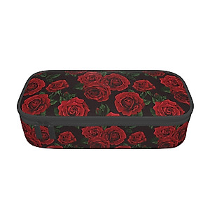 HKHEHOP Red And Black Rose Pencil Case Big Capacity Storage Pencil Pouch Stationery Bags With Zipper Portable Pen Holder Box Organizer For Boys Student College School Office Supplies