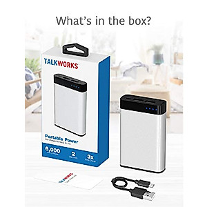 TALK WORKS Portable Charger Power Bank Compatible w/ iPhone 13/Pro/Pro Max, 14/Plus/Pro/Pro Max, 12, 11, XR, XS, X, 8, 7, 6, SE, iPad, Android, Samsung - External Cell Phone Backup Supply (Silver)