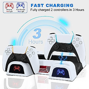 PS5 Stand and Cooling Station,Dual PS5 Controller Charger for PS5 Console,Remote Control 10 Game Solts 3-Level Cooling Fan Compatible with Platstation 5 Disc & Digital Editions