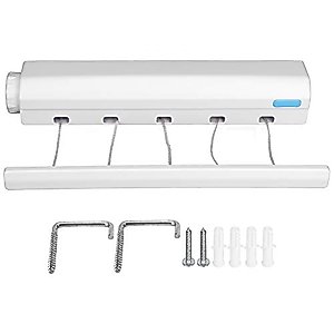 Liyeehao Retractable Clothesline, Easily Fixed Between Two Walls Easy to Use Telescopic Indoor Clothesline, for Bathrooms Kitchens Home Balconies(Five Ropes)