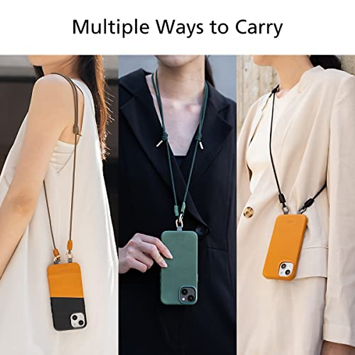 Alto Crossbody Phone Lanyard: detachable patch, nylon strap with Italian leather pad, for iPhone 15/15 Plus/15 Pro /15 Pro Max case (Caramel Brown)