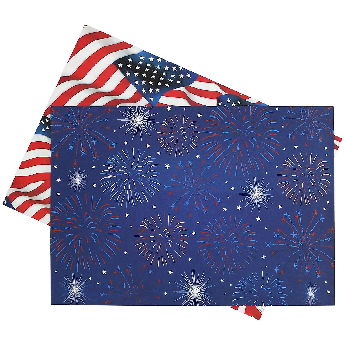 July 4th 2-Sided Reversible Disposable Paper Place Mats, Patriotic American Flag/Fireworks, 14 x 10-Inches, 22-Count by Iconikal