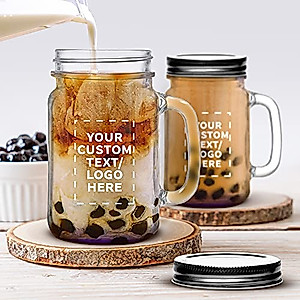 10 Libbey Handle Mason Jars with Lids Set, 16 oz. - Personalized Text, Logo - Traditional style, Drinking, Glassware - Purple