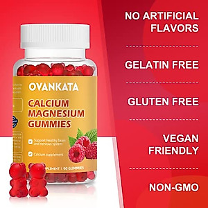 OVANKATA Calcium Magnesium Gummies with High Absorption 300mg Calcium 51mg Magnesium Citrate, Vitamin D3, Support for Bone, Leg Cramps & Muscles Relaxation, Vegan, 60 Gummies