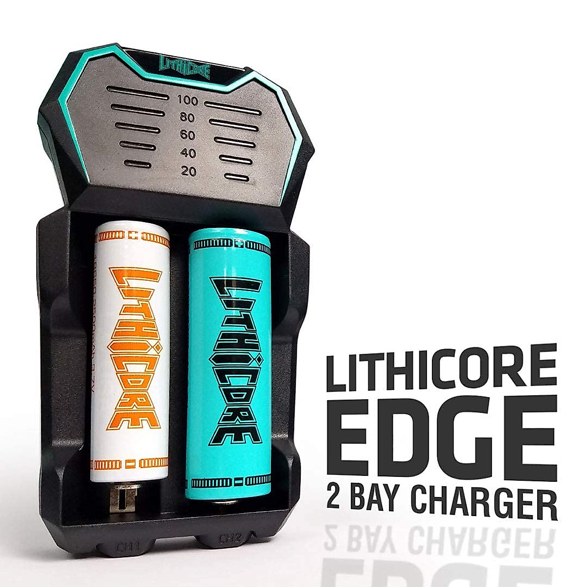 18650 Charger for Rechargeable Battery, Lithicore 2 bay Edge Smart Rechargeable Battery Charger for Li-ion,14650,16340,18350,18490,18500,18650,22650,20700,21700,26500,26650 batteries