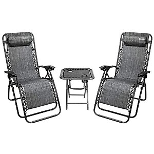 Bonnlo Zero Gravity Chair Set of 2 with Side Table, Reclining Outdoor Chair Patio Folding Lounge Chair Foldable Chairs Outdoor Recliner (Grey)
