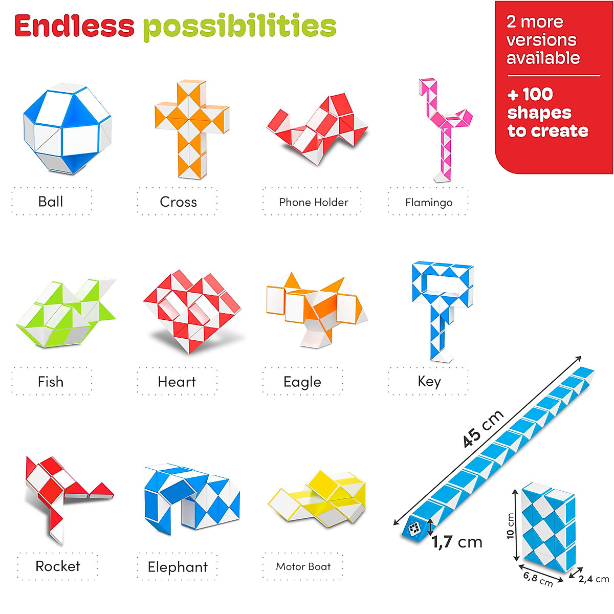 CUBIDI® Magic Snake Cube | Fidget Snake Toy for Kids | Travel Toys for Kids Ages 4-8 | Great Gift for Boys and Girls Birthday, Christmas, Stocking Stuffers - 24 Blocks | 0.9 inch x 0.7 inch | Blue