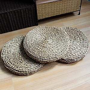HUAWELL Japanese Traditional Tatami Round Braided Nature Handmade Straw Woven Seat Cushion Yoga Round Mat Zafu Chair Cushion (19.7 Inch)