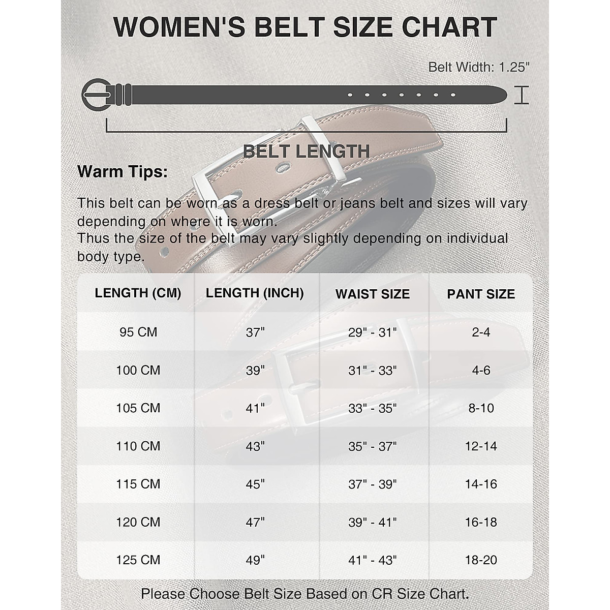 Reversible Belt for Women, CR 1.25" Womens Leather Belt for Jeans Pants - 2 Styles in One Belt