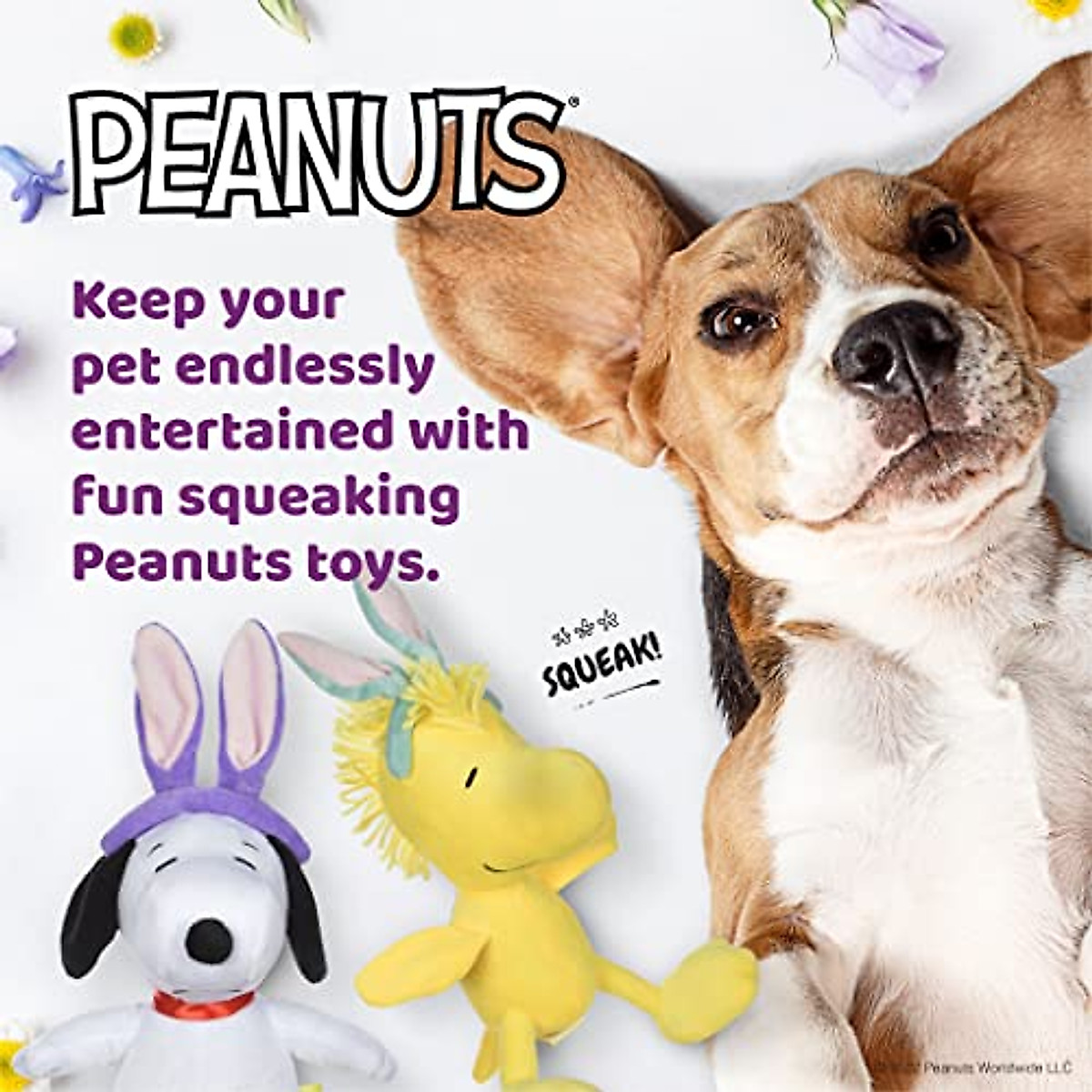 Peanuts for Pets Easter 6" Snoopy & Woodstock Bunny Ears Plush Squeaker Toy 2PC | Peanuts Dog Toys, Snoopy & Woodstock with Bunny Ears| Easter Dog Gifts | Snoopy Toys for Dogs