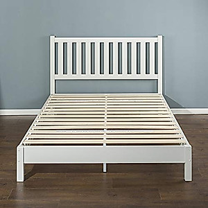 ZINUS Wen Wood Deluxe Platform Bed Frame with Headboard / Solid Wood Foundation / Wood Slat Support / No Box Spring Needed / Easy Assembly, Twin, White