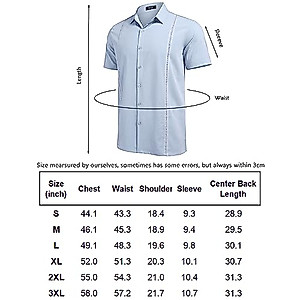 COOFANDY Men's Short Sleeve Guayabera Shirts Linen Cuban Camp Shirt~ Light Blue