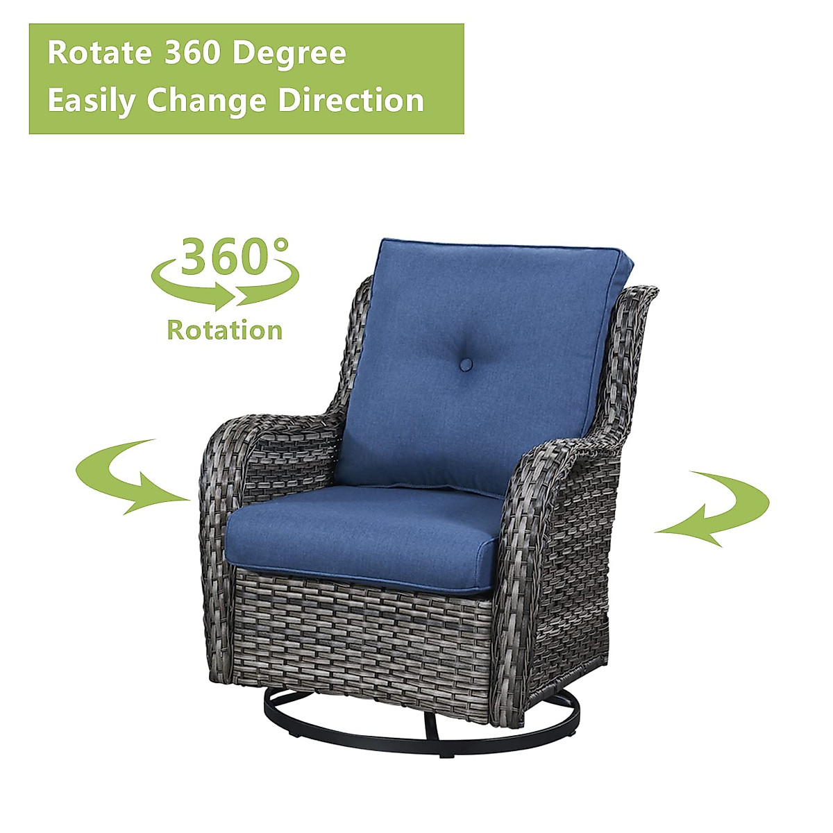 Rilyson Wicker Rocking Chair Swivel Chairs - 2 Piece Rocker Patio Chairs Set Rattan Rocking Chair for Outdoor Porch Deck Garden Backyard (Mixed Grey/Blue)