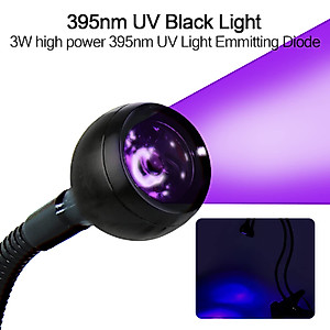 EUGOBRTEN 3W 395NM USB LED Black Light with Clamp, Flexible 360 Degree Gooseneck, Portable Adjustable Purple Lamp for Fluorescent Pattern, Background Light