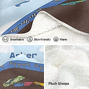 Race Car Boy Personalized Receiving Sherpa Fleece Baby Blankets for Girls Boys Kids, Swaddle Blankets Gift for Newborn Crib Infants 30x40 Inches