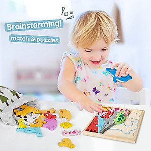 Luvios Toddler Toys Stacking Toys & Building Blocks & Farm Animals for Toddlers 1-3, Wooden Puzzles for Kids Ages 3-5 Wooden Montessori Toys Funny Gifts for 1 2 3 4 5 Year Old Boys Girls Toys