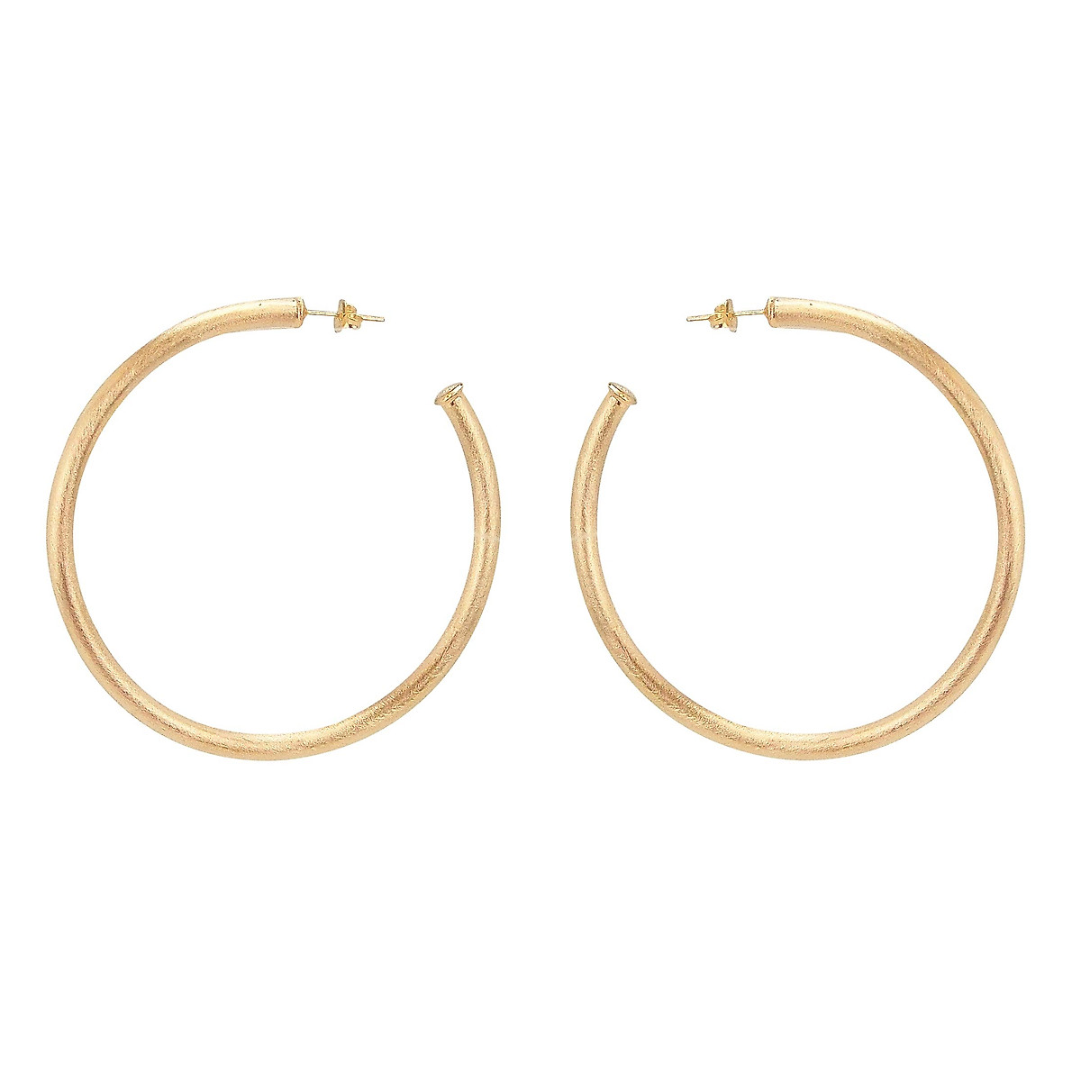 Sheila Fajl Everybody's Favorite Large 2.5 Inch Tubular Lightweight Hoop Earrings in Brush Champagne. 18k Gold and 18k Rose Gold Metal Plated