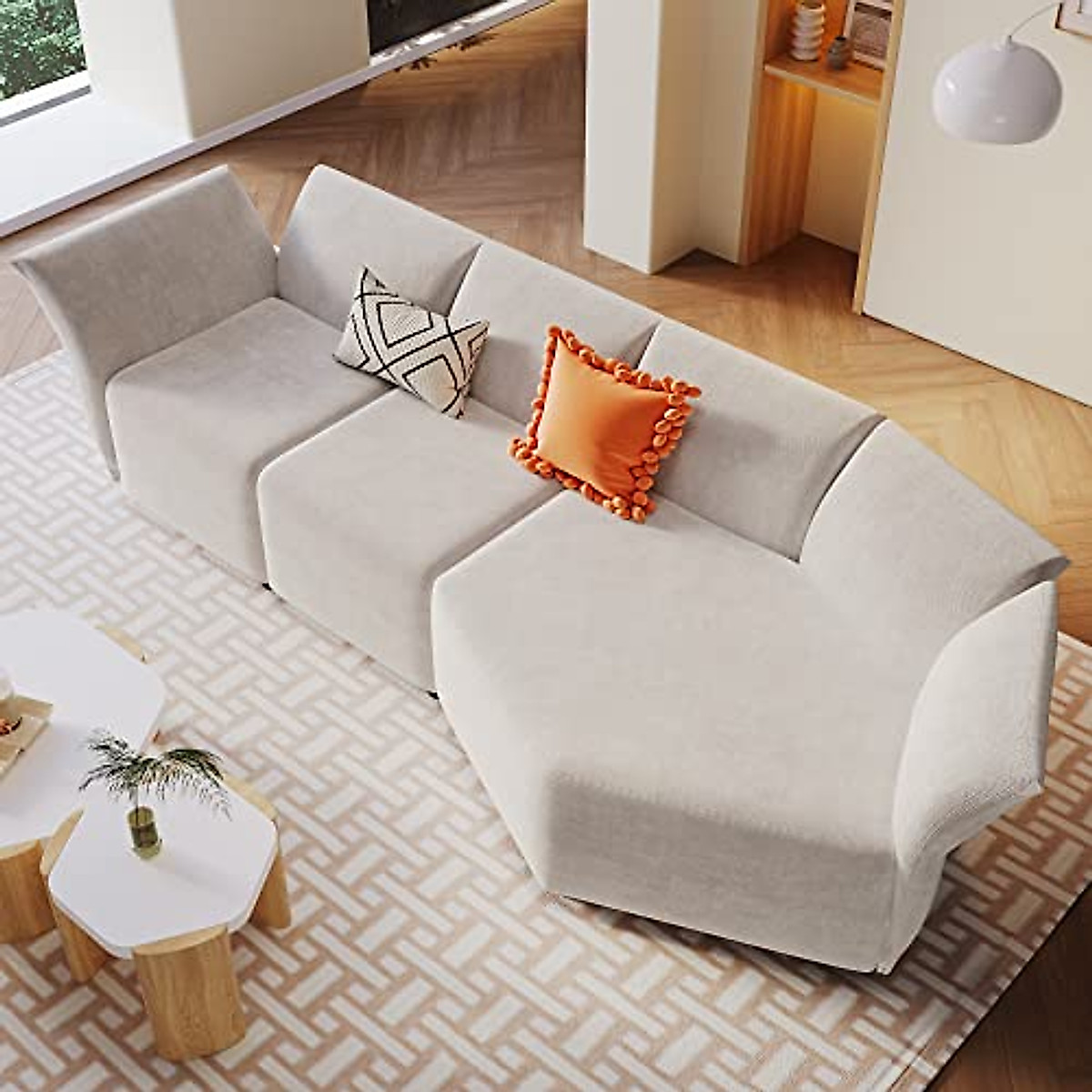 FULife Convertible Free Combination Curved Sofa Upholstered Deap Modular Sectional Couch with Adjustable Backrest,Modern DIY Luxury 4-Seat Leisure Corner Sofá for Living Room, Beige Polyester 106.3"w
