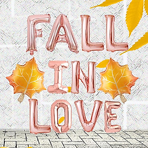 Fall In Love With Maple Leaves Balloons, Rose Gold Autumn Party Sign, Wedding/Engagement/Bridal Shower/Bachelorette Party Decoration Supplies