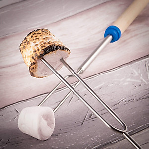 Ajmyonsp Marshmallow Roasting Sticks Smores Stick for Fire Pit - Hot Dog Campfire Skewers Mashmellow Camping 32 Inch Long Extendable Forks 5 Pack