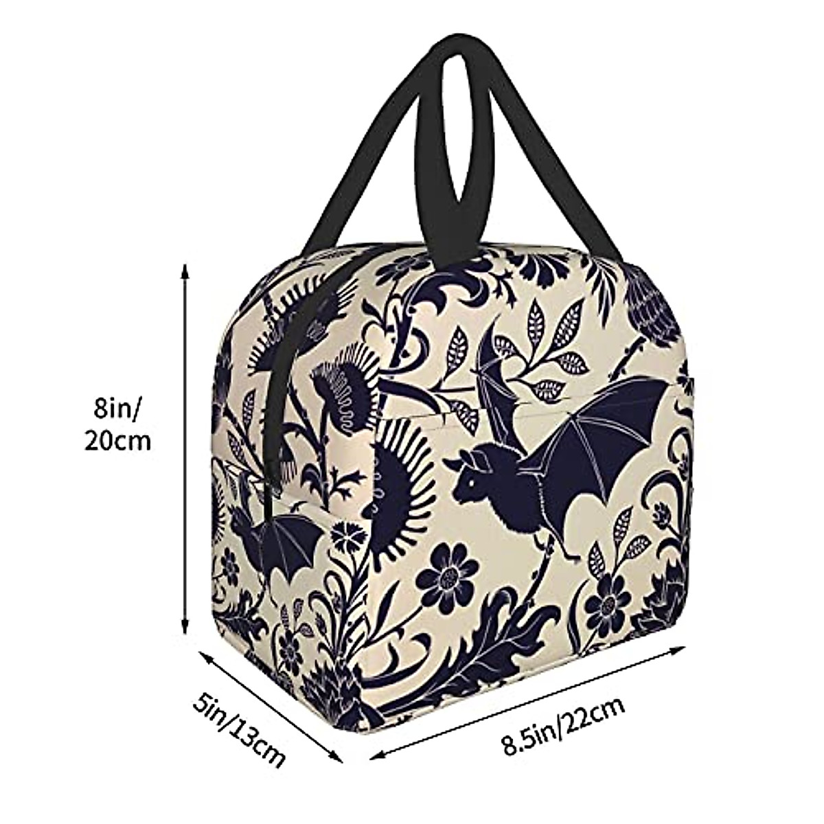 Gocerktr Halloween Bat Flower Lunch Bag for Women Men Reusable Lunch Box Waterproof Thermal Tote Bag Cute Container Work/Travel/Picnic