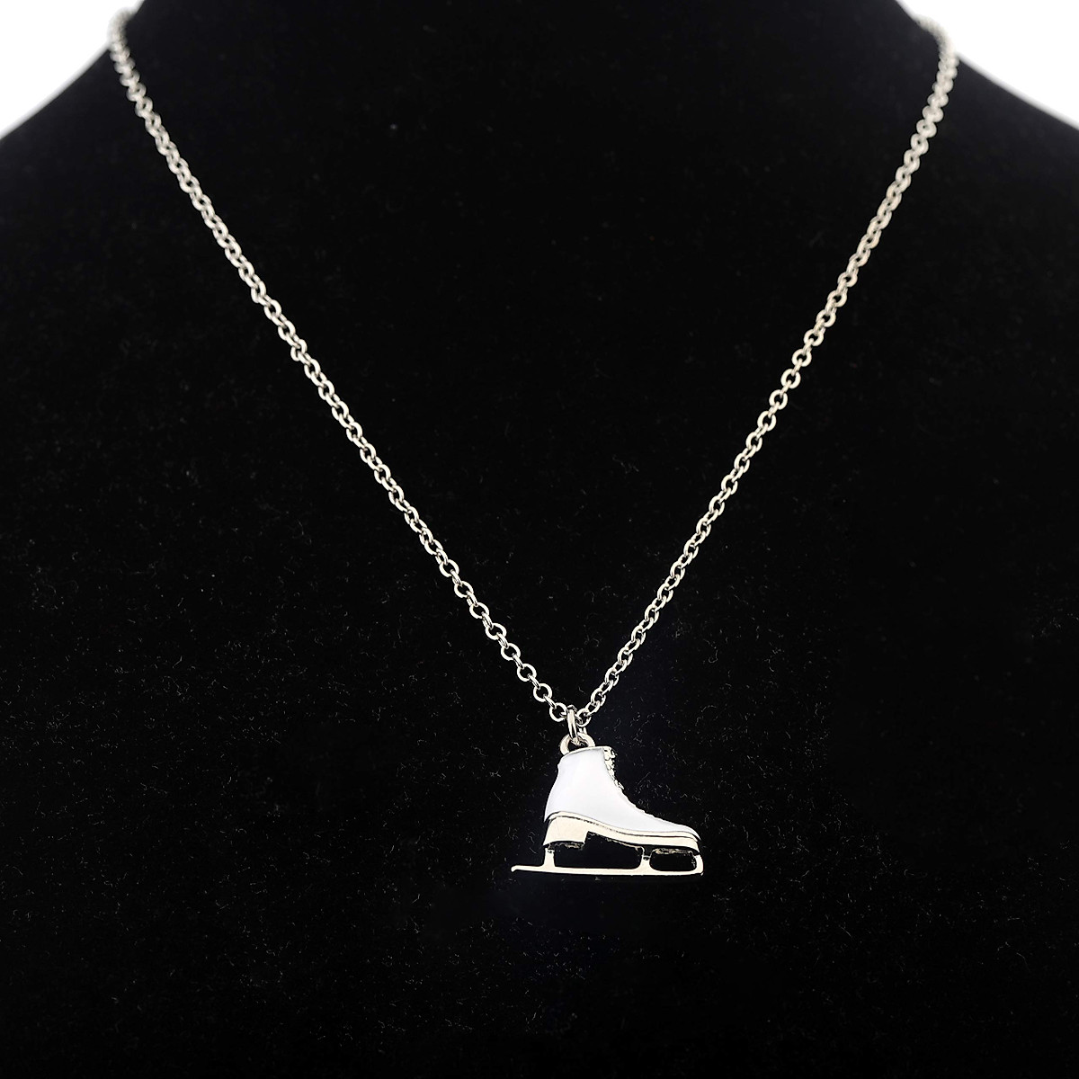 Skater Necklace Ice Skate Necklace White Enameled Figure Skating Pendant Team Sport Skater Jewelry Skate Lover Gift (silver)