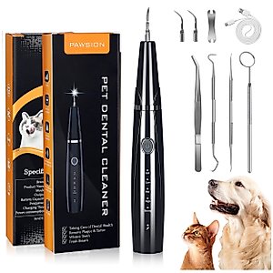PAWSION Ultrasonic Dog Plaque and Tartar Remover, Teeth Cleaning Kit for Pets, Rechargeable Dental Scraper for Pets, 5 Modes with 3 Cleaning Heads, with LED Light